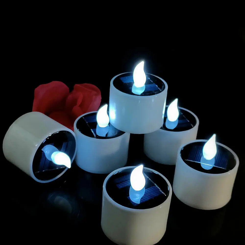 Solar Flameless LED Candles Light Flickering Tea Lights Outdoor Garden ...
