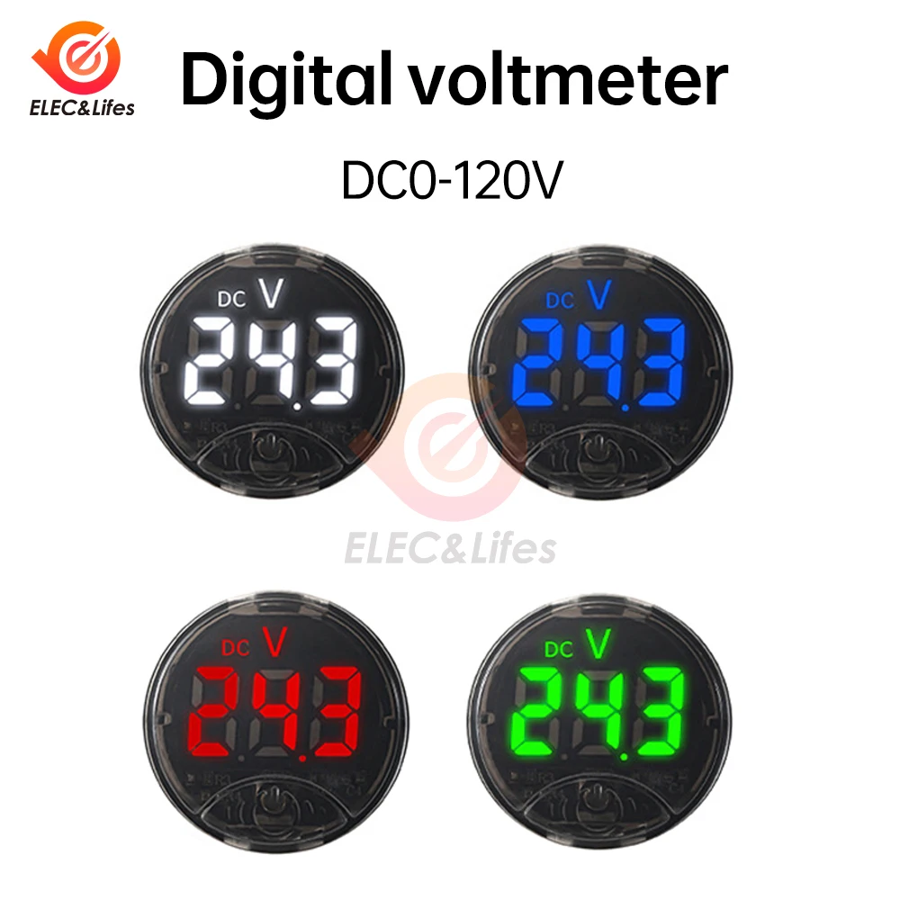 DC 7-120V/DC 0-120V LED Digital Display Voltmeter Round 3 Wire DC Touch ...