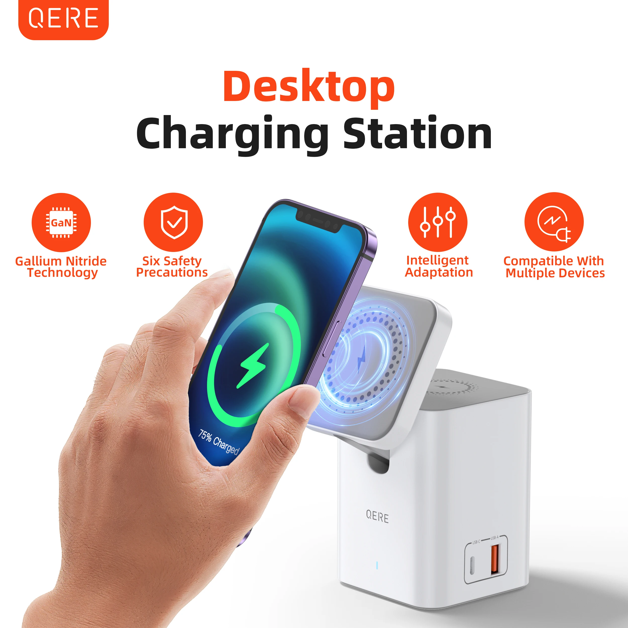 QERE Mobile Phone Magnetic Wireless Charger Station Fast Charging Safe ...