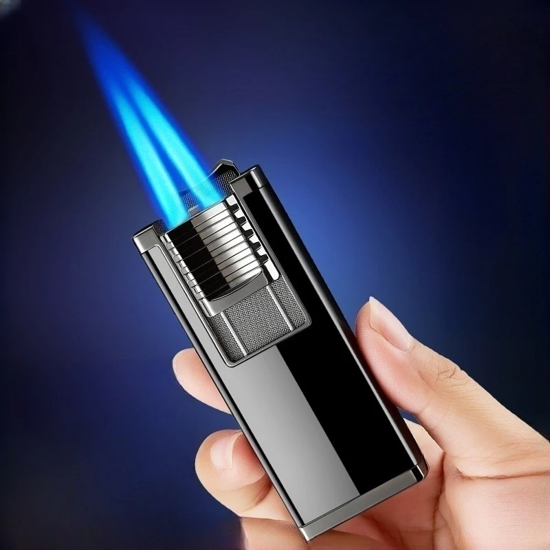 Metal-Multifunctional-Transom-Butane-Gas-Lighter-Powerful-Blue-Twin ...