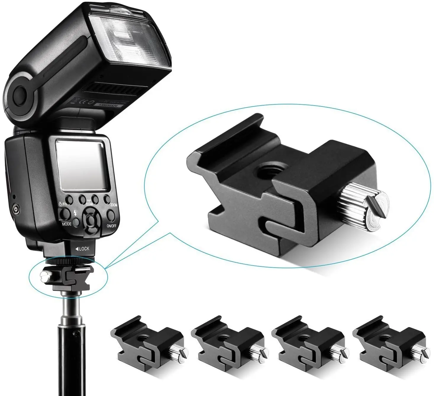 Hot-Shoe-Flash-Bracket-Camera-Black-Metal-Cold-Shoe-Mount-Adapter-With ...