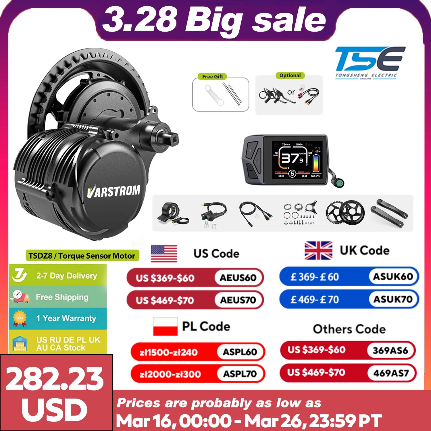 Tongsheng TSDZ8 TSDZ2B 750W 500W 250W Mid Drive Kit Torque Sensor Ebike ...