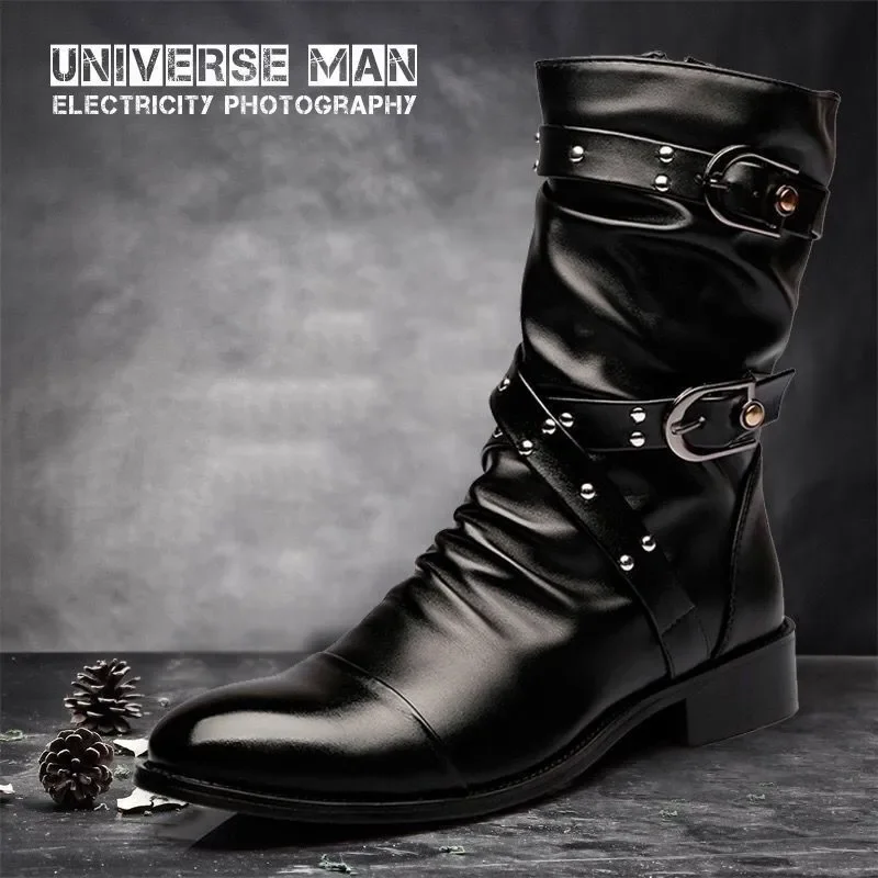 Botas-de-motorista-de-alta-calidad-para-hombre-zapatos-negros-Punk-Rock ...