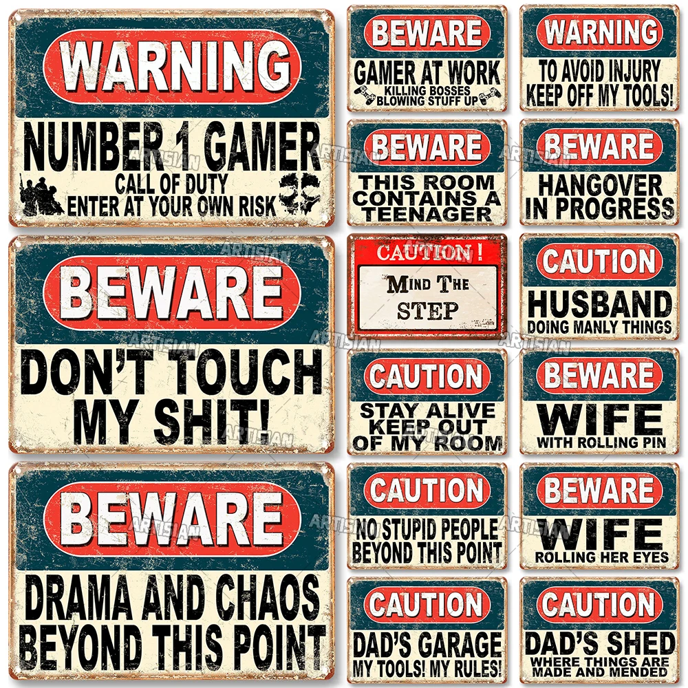 Weathered-Warning-Metal-Tin-Sign-Vintage-Poster-Caution-Metal-Signs ...