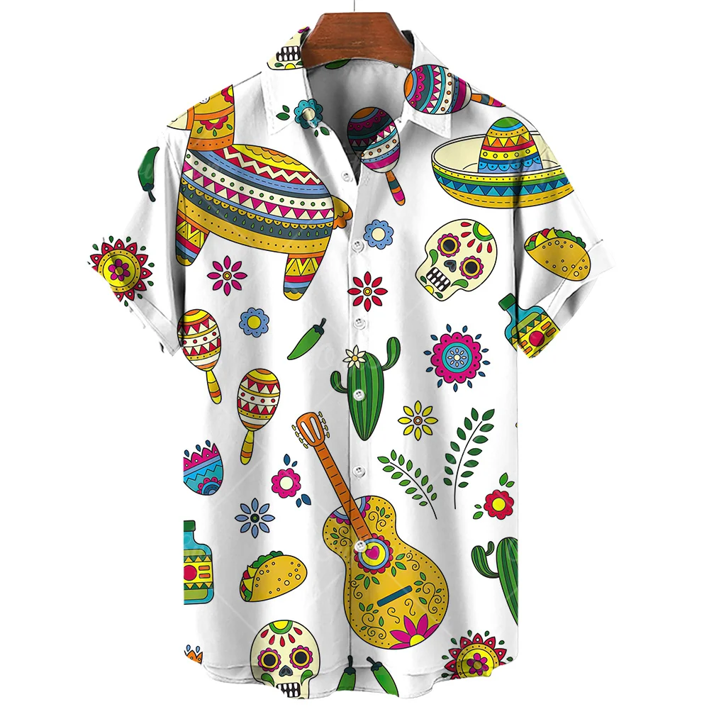 Vintage Men's Shirt Mexican style 3D Print Men's Clothing Summer Casual ...