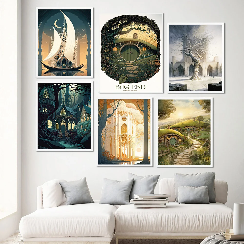 MiddleEarth-P-ster-de-Shire-de-viaje-LOTR-The-Grey-Havens-Nimloth-rbol ...