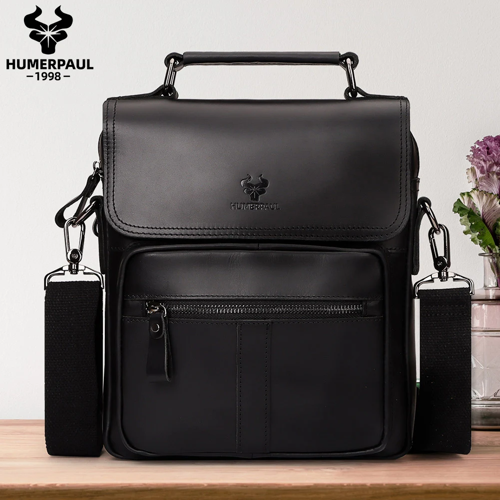 HUMERPAUL Genuine Leather Men's Shoulder Bag Luxury Work Business ...