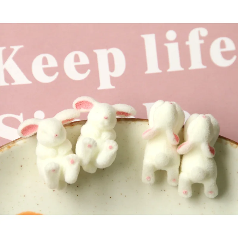 2pcs Cute Flocked White Rabbit Diy Resin Accessories Earrings Hair Clip ...