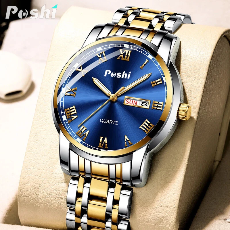 POSHI Stainless Steel Quartz Wrist Watch for Man Luxury Week Date ...