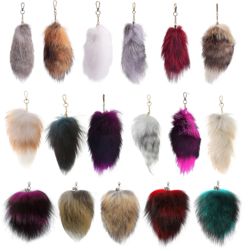Multicolor Furry Keychain Simulated Foxes Tail Shaped Pendant Stuffed ...