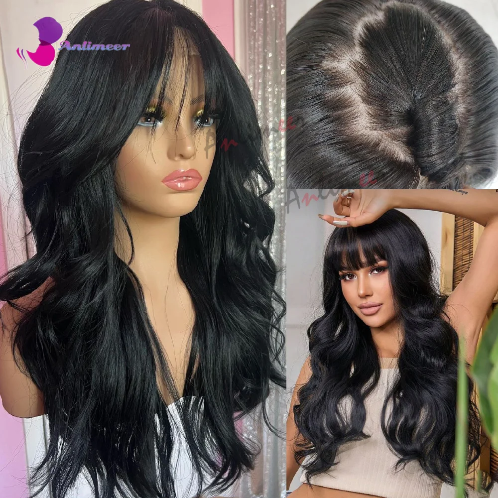 Jet-Black-Wig-With-Bangs-Silk-Base-Wig-Lace-Front-Wig-26inch-Lace-Front ...