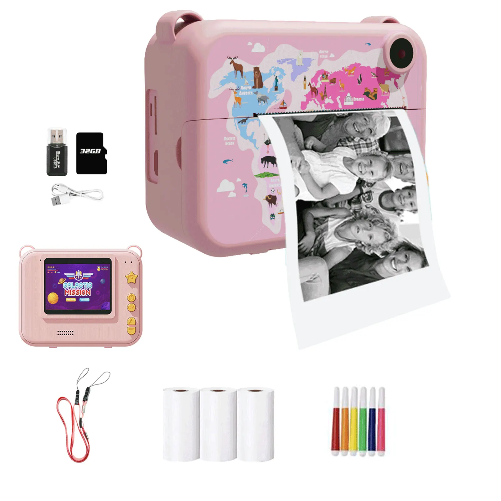 Children Digital Camera Instant Print for Kids Thermal Print Camera ...