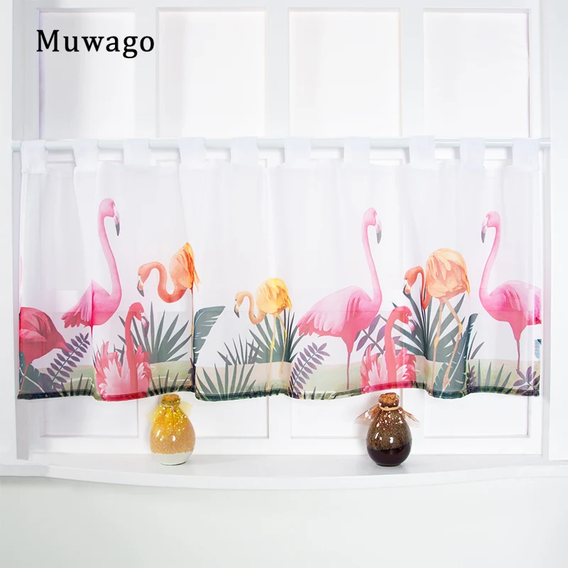 Muwago Flamingos Pattern Kitchen Curtains Modern Window Short Curtain ...