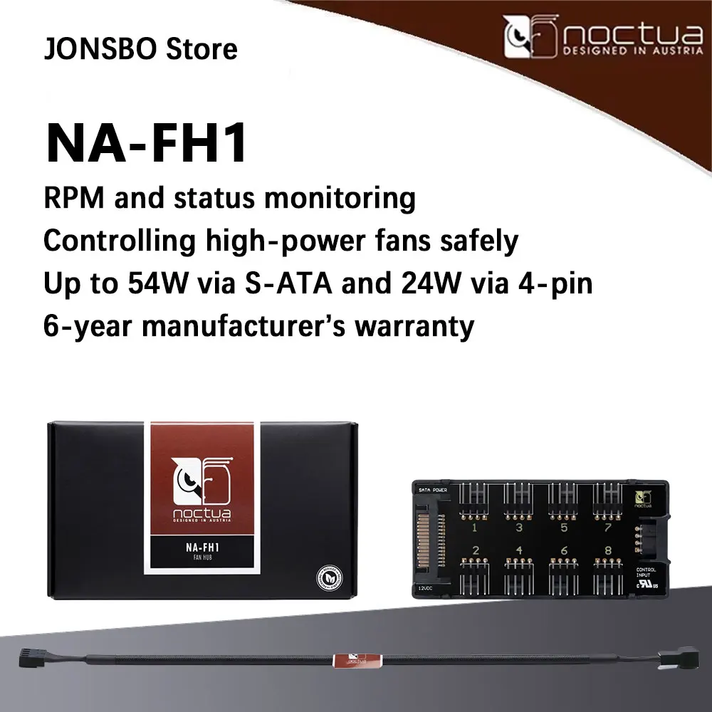 Noctua NA-FH1 8 Channel Fan Hub for up to Eight 12V/5V Based 4-pin PWM ...