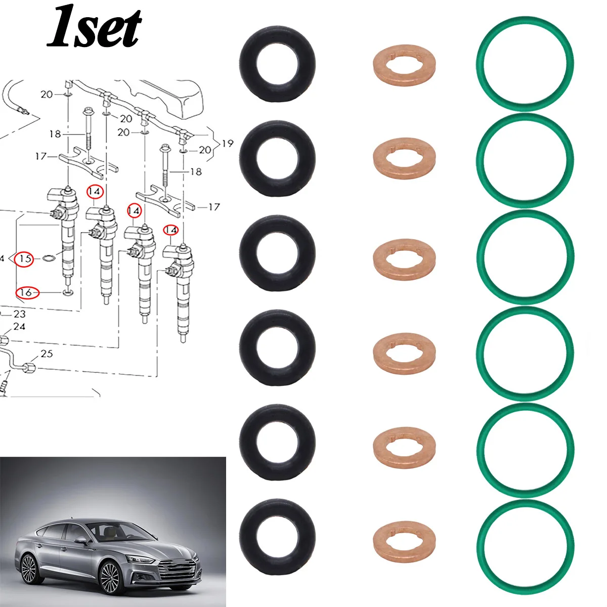 6Pcs-For-Audi-A5-Q3-TT-Q2-A6-AllroadFuel-Injector-Nozzle-Copper-Gasket ...