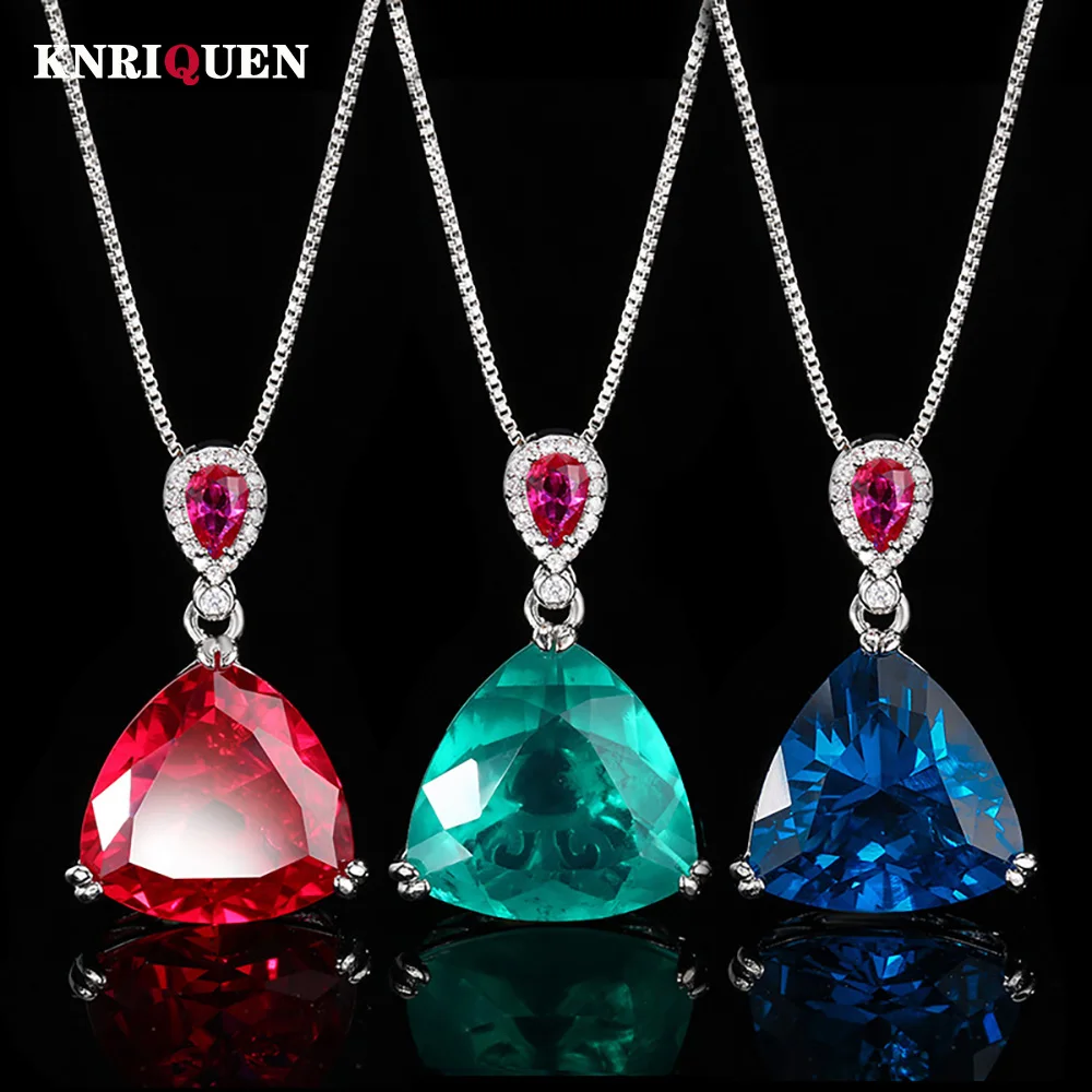 New Triangle 17*17mm Ruby Sapphire Emerald Big Pendant Necklace for ...