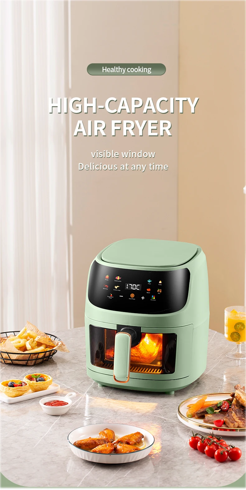Air Fryer 5L Large Capacity Touch Screen Smart Fryers Household Multi ...