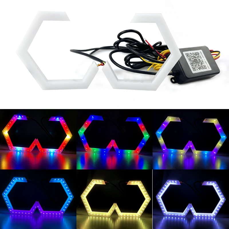 2PCS 12V/24V RGB APP Control Hexagon Angel Eyes Halo Rings Retrofit ...