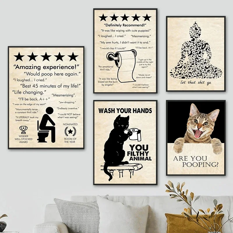 Canvas-Painting-Funny-Bathroom-Posters-Prints-Cute-Cat-Are-You-Pooping ...