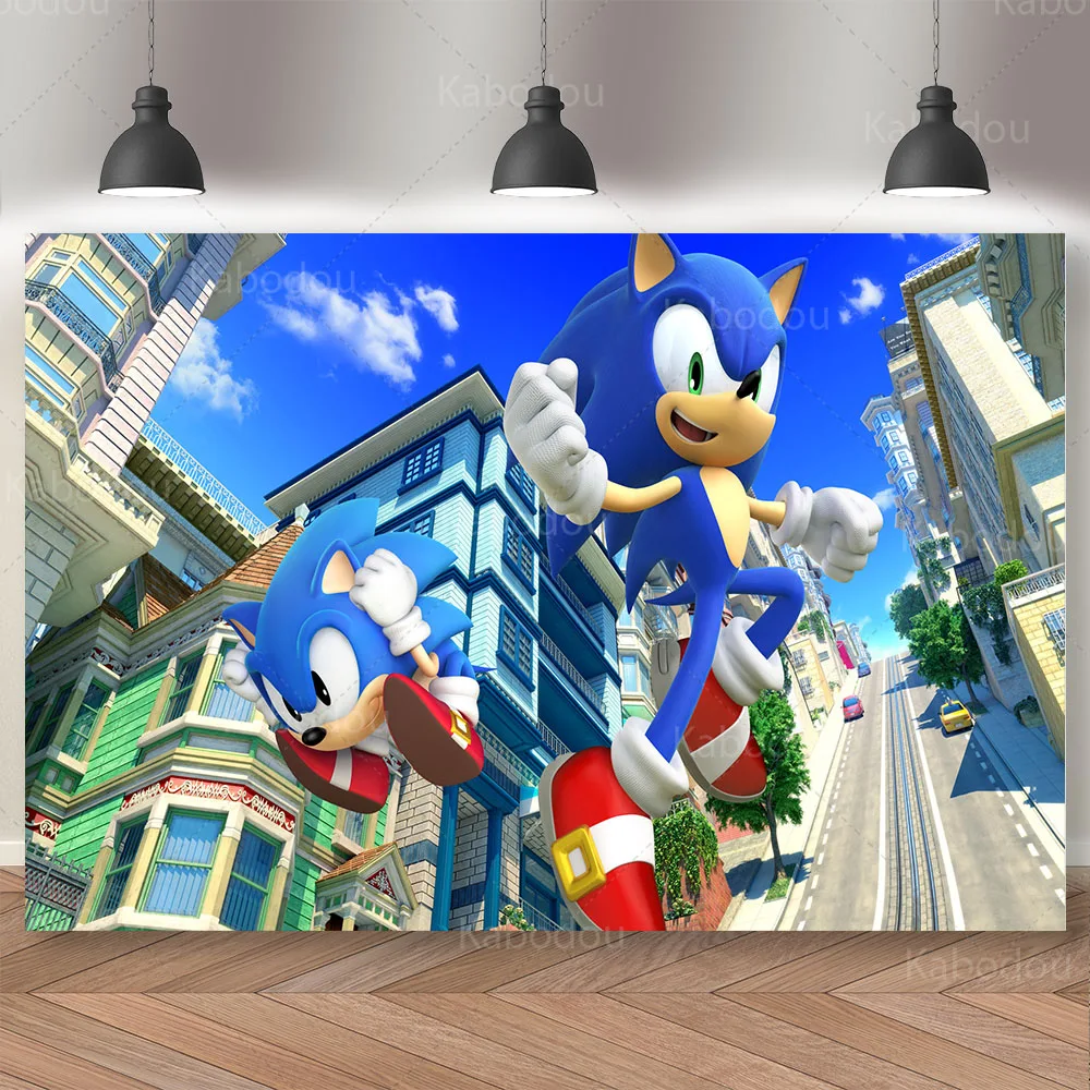 Fondo de Sonic para fiesta de cumpleaños de niños, decoración con ...