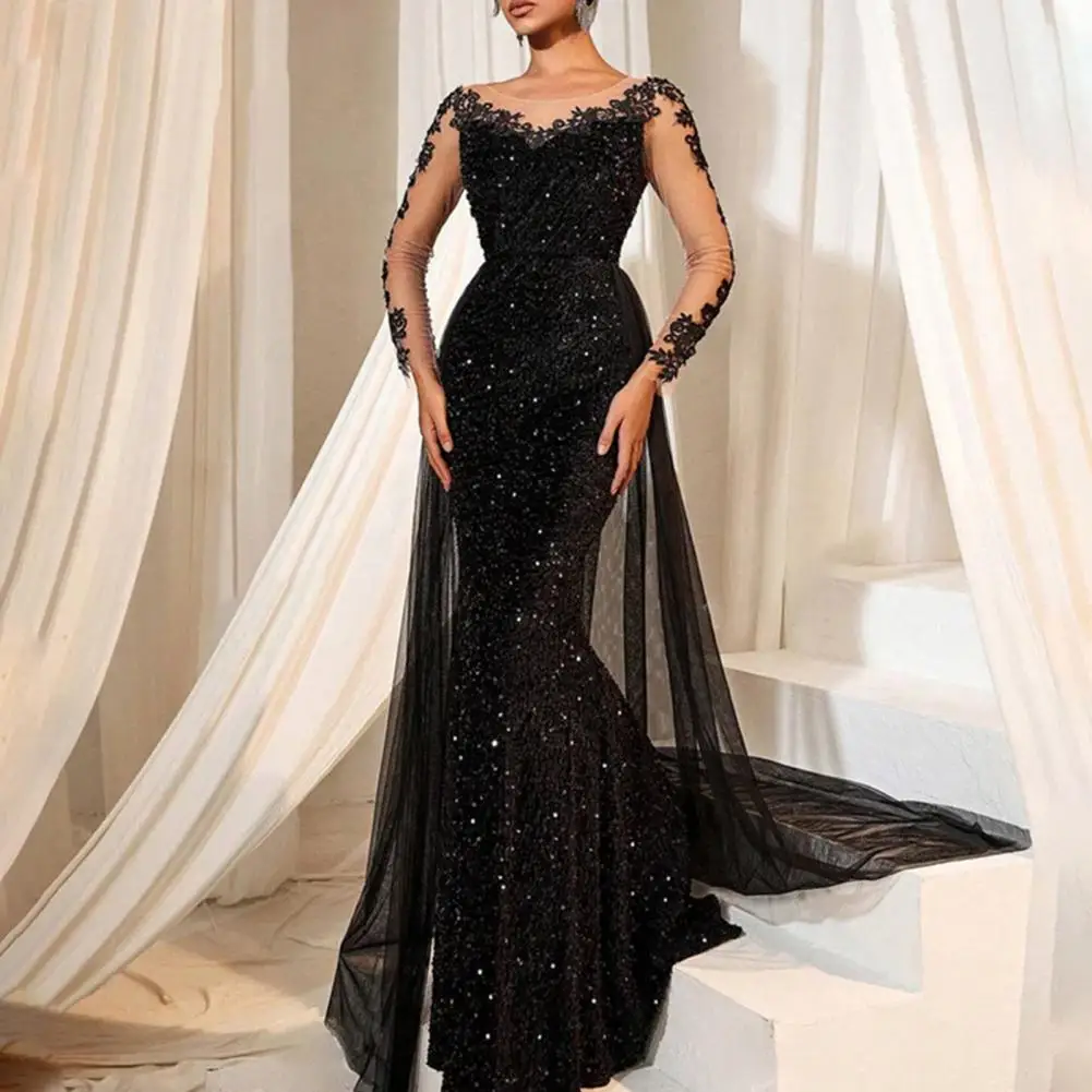 Soft Lightweight Fabric Dress Women Polyester Dress Elegant Sequin ...
