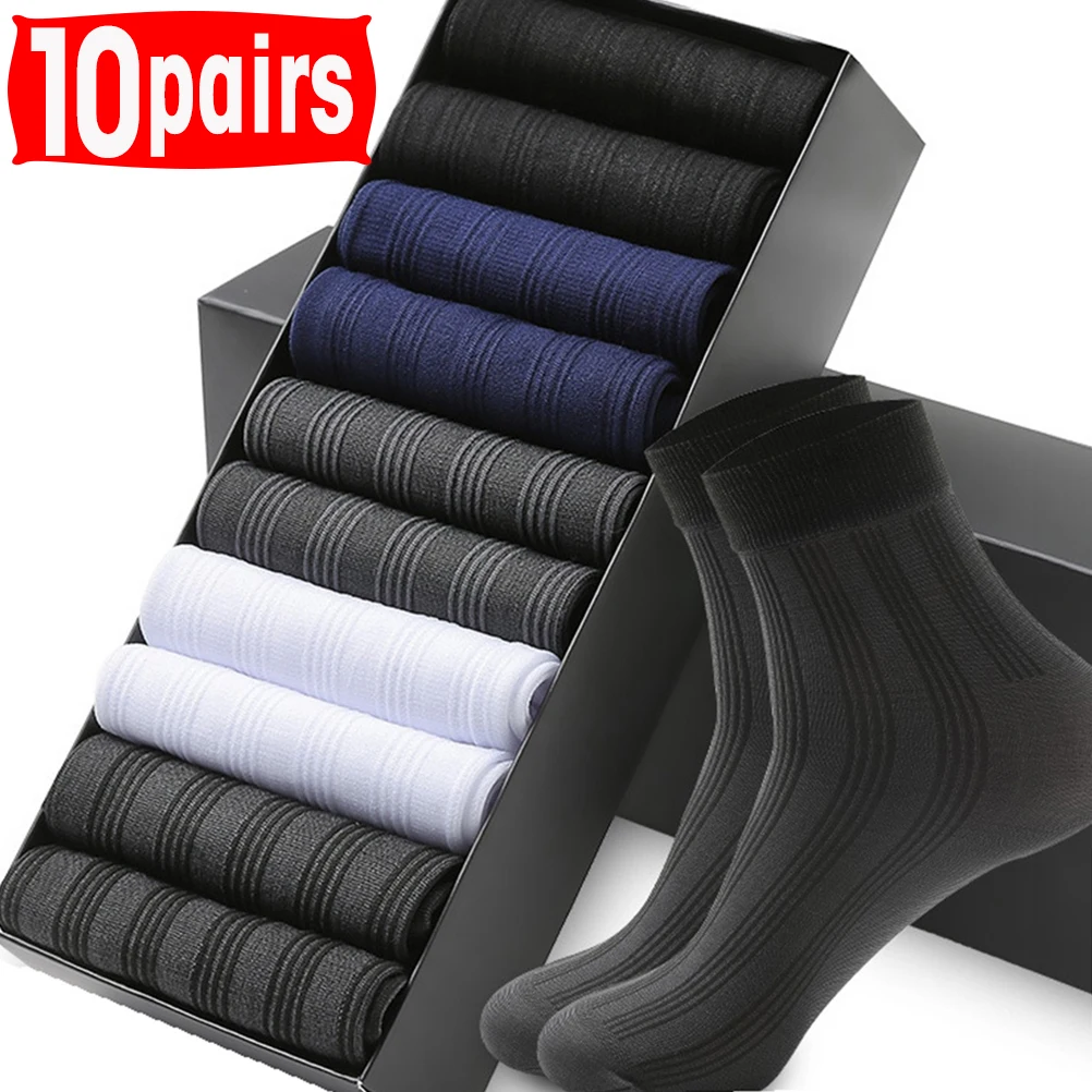 10pairs-Breathable-Long-Socks-Bamboo-Fiber-Socks-Summer-Thin-Stripe-Men ...