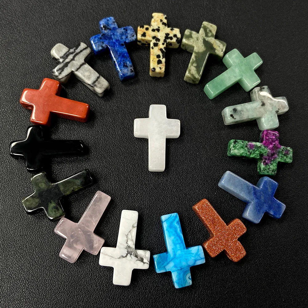 5PCS Natural Cross Shape Stone Beads 18x26mm Muticolor Jaspers Quartzs ...