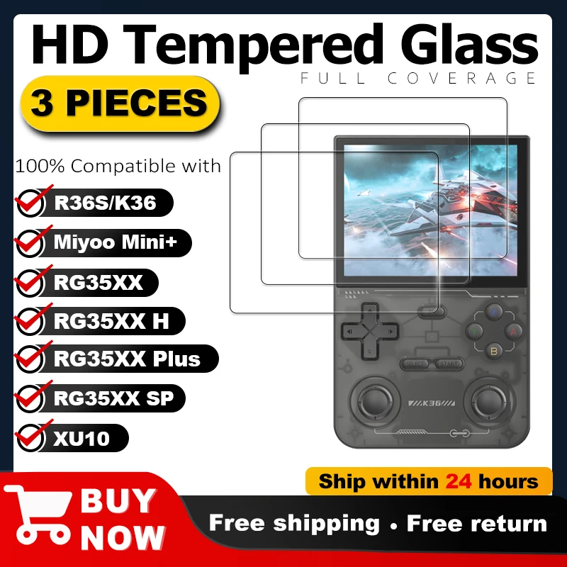 3Pcs Tempered Glass for K36 Retro Game Console R36S RG35XX Screen ...