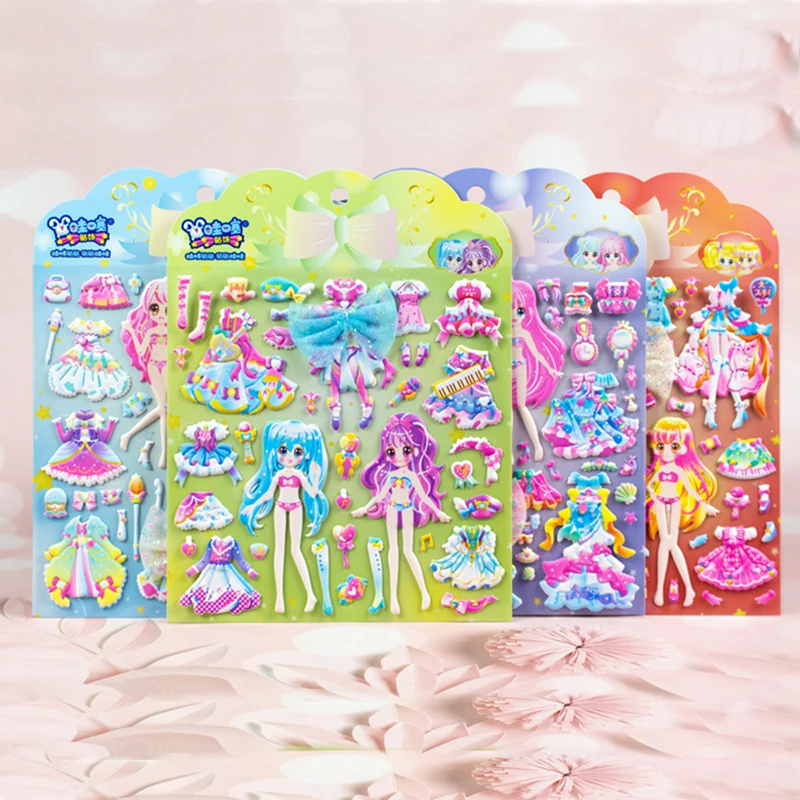2PCS-Beautiful-And-Lovely-Princess-3D-Dress-Up-Anime-Cartoon-Stickers ...