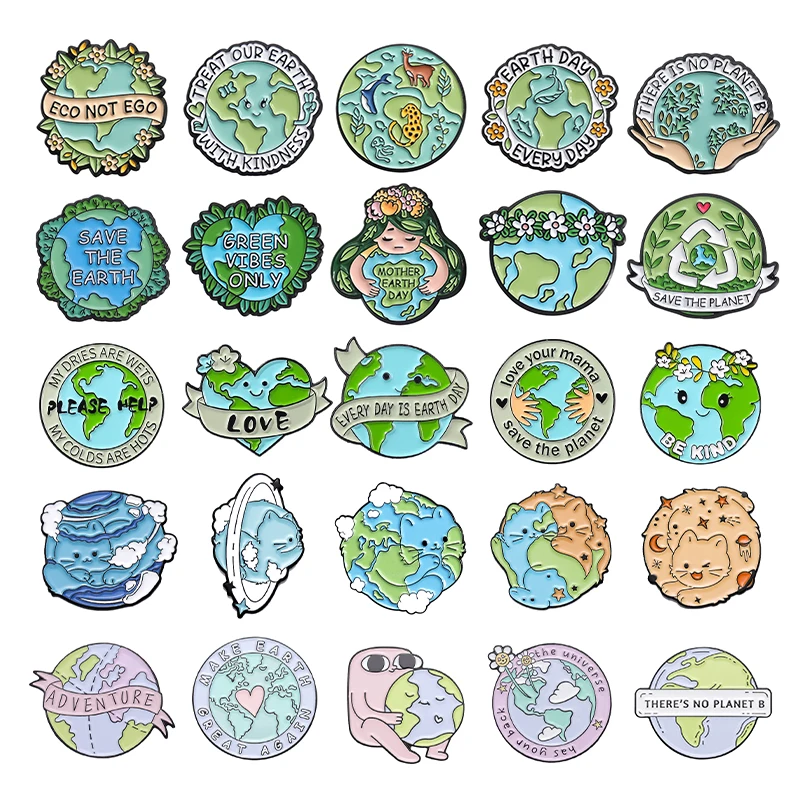 Protect-Earth-Enamel-Pins-Custom-Earth-Day-Brooches-Lapel-Badges-Plant ...