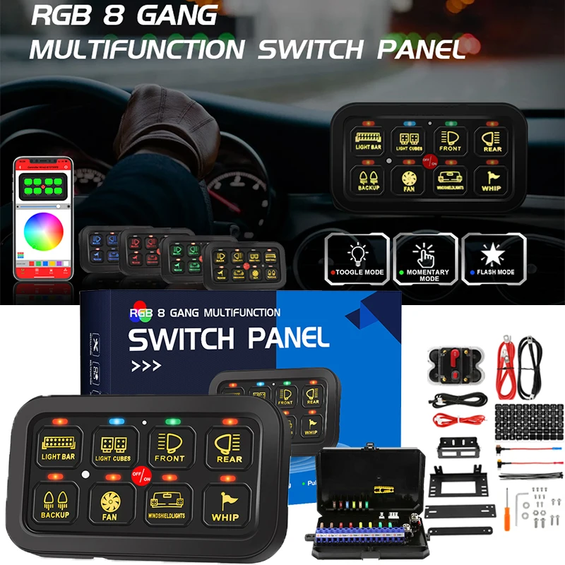Universal Rgb 8 Gang Switch Panel On Off Control Power System Circuit ...