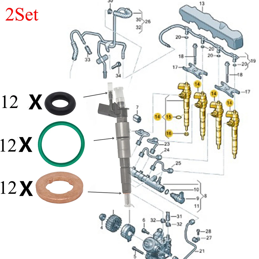 2Set-Fuel-Injector-Nozzle-Copper-Gasket-O-ring-Seal-Kit-059130119 ...