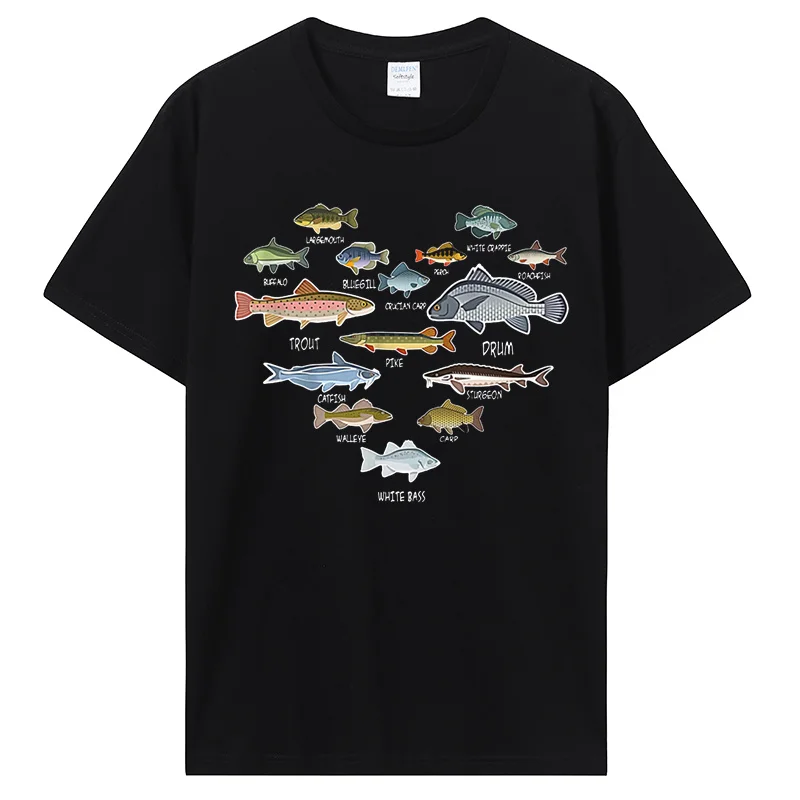 Types Of Freshwater Fish Fishing T Shirts Summer Style Graphic Cotton ...