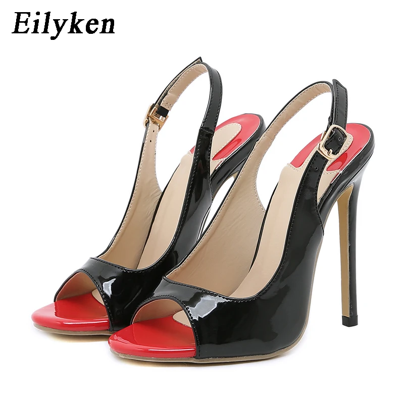 Eilyken 여성 샌들 섹시한 얇은 하이힐 버클 스트랩 얕은 펌프스 나이트 클럽 파티 신발 엿보기 토 여름 패션