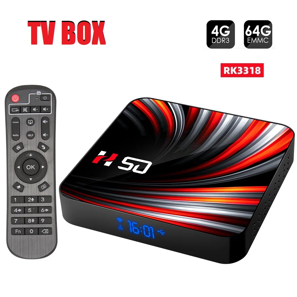 H50 smart tv box para android 10 4gb 32gb 64gb 4k h.265 vídeo 3d 2.4g ...