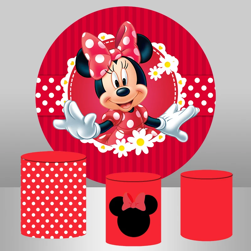 Disney-Minnie-Mouse-Round-Backdrop-Cover-Red-Flowers-Girls-Newborn-Baby ...