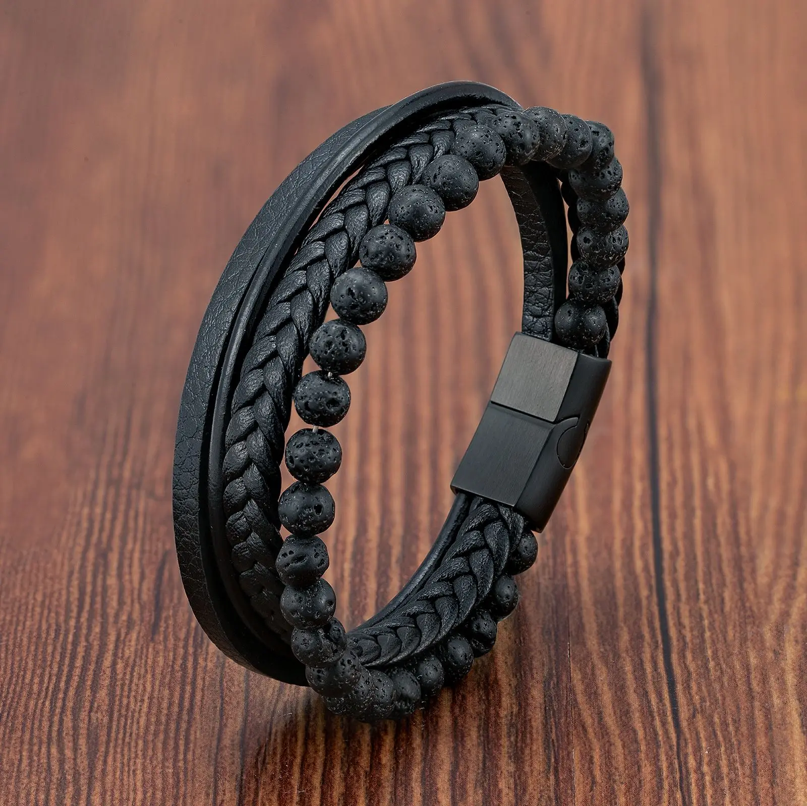 Classic-Jewelry-Leather-Bracelets-For-Men-Fashion-Volcanic-Rock-Beading ...