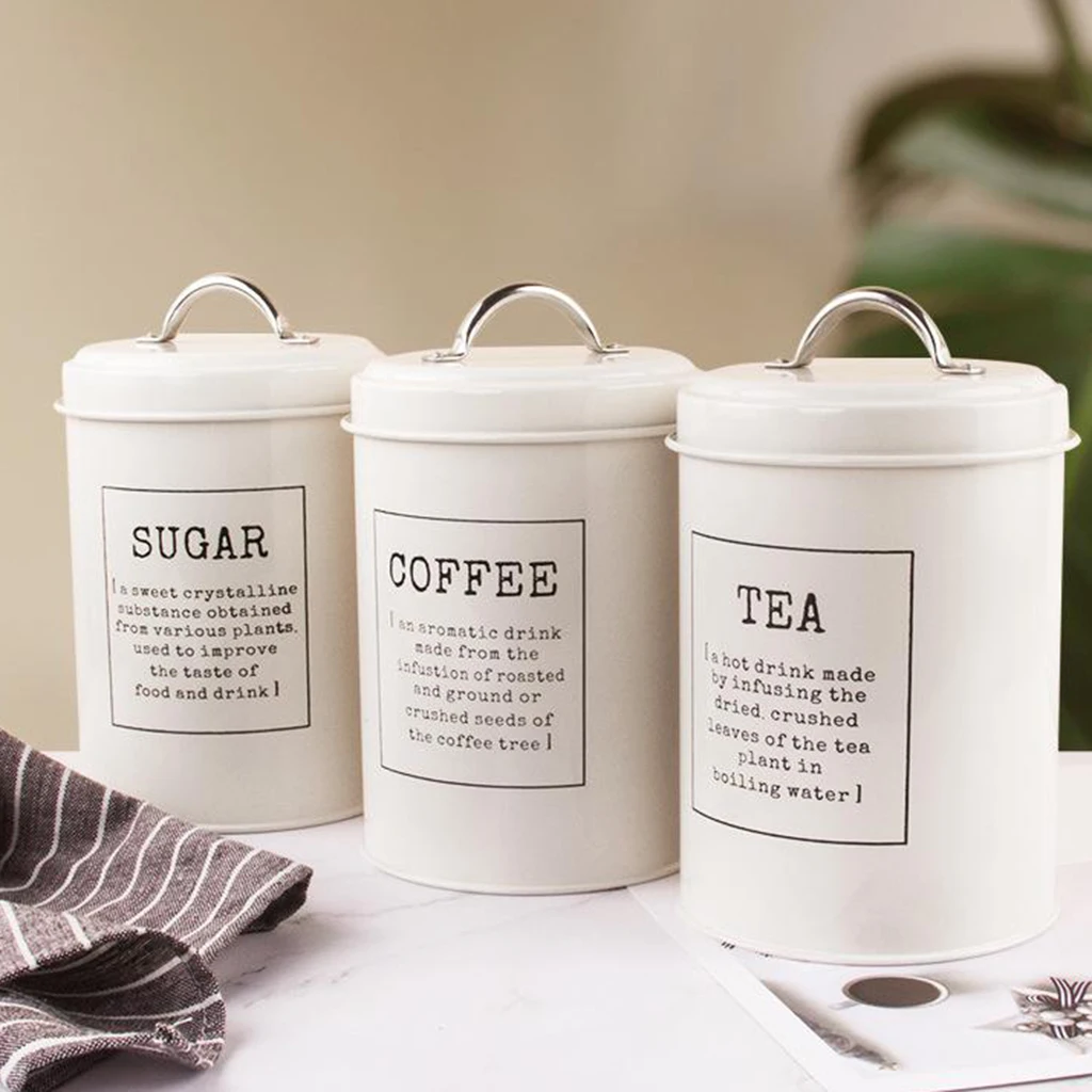 Coffee-Sugar-Container-Sets-Decor-Lid-Farmhouse-Set-of-3-Metal-Tea ...