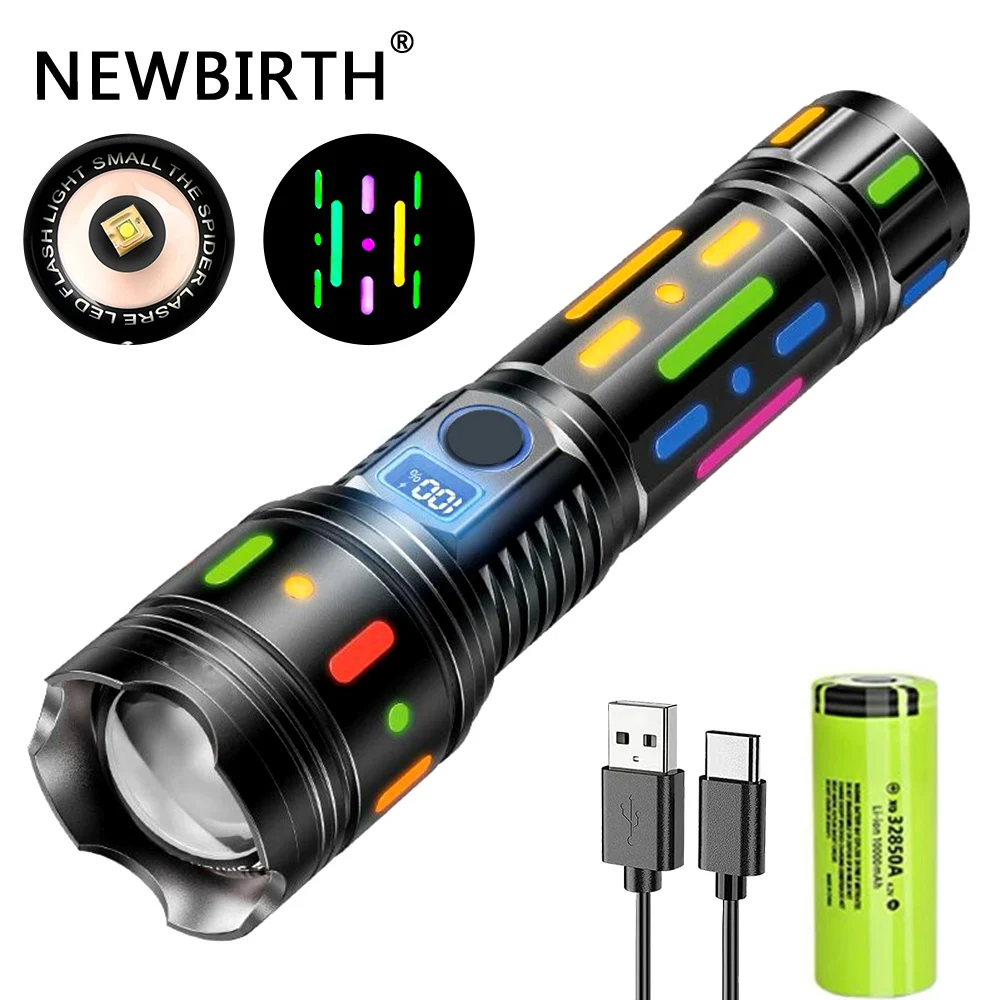 High-power Bright Flashlight With Fluorescent 10000lm Colorful Tactical ...