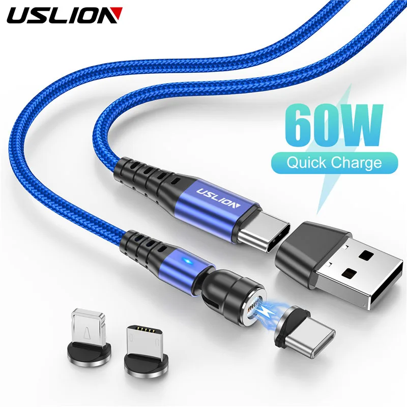 Uslion Pd 60w 3a Fast Charging 540° Rotate Magnetic Cable Qc3.0 4.0 ...