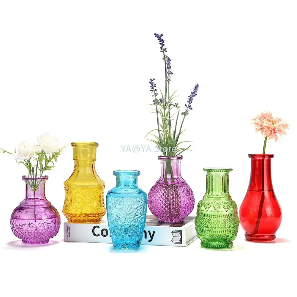 Glass Colored Vintage Style Small Vase for Home Decoration Embossed ...