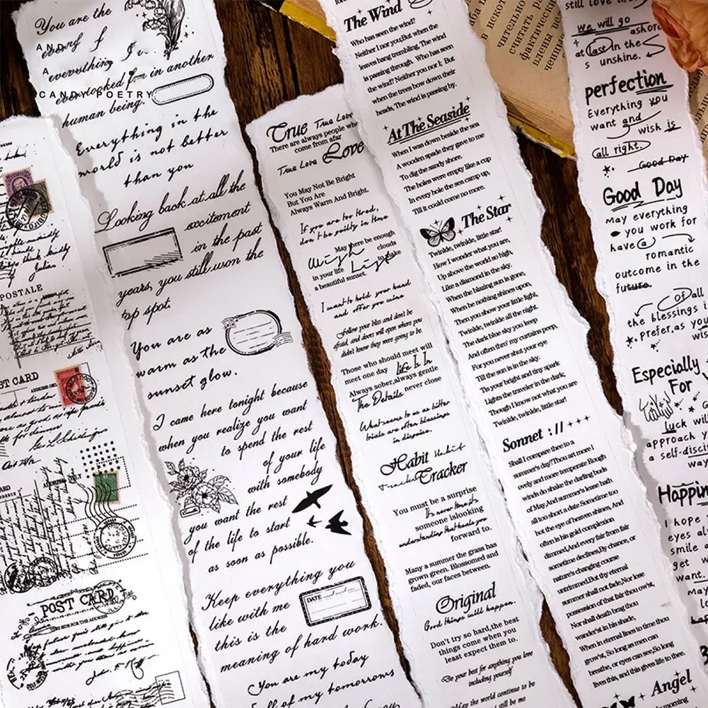 Retro-English-Phrase-Washi-Tape-Stickers-PET-Junk-Journal-Ephemera-Poem ...