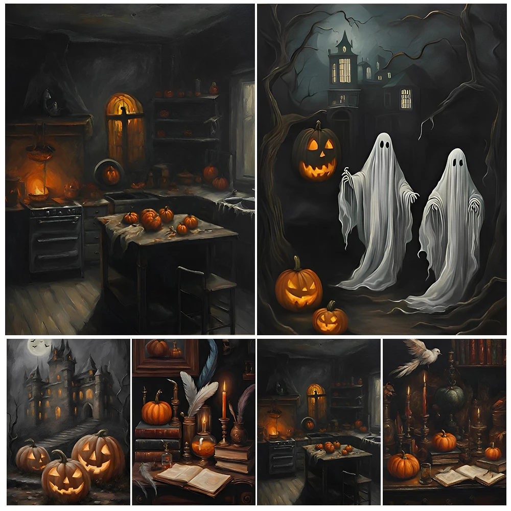Grave-Witches-Ghost-Skeleton-Quill-Pen-Gothic-Wall-Art-Canvas-Painting ...
