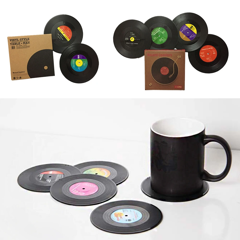 2/4pcs Colorful Retro Coaster Vinyl Record Disk Coasters Funny Cd Cup ...