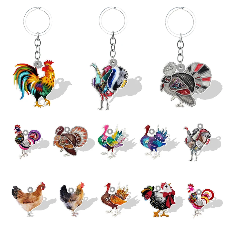 Gorgeous-Chicken-2D-Design-Keyrings-New-Resin-Poultry-Pendant-Key ...