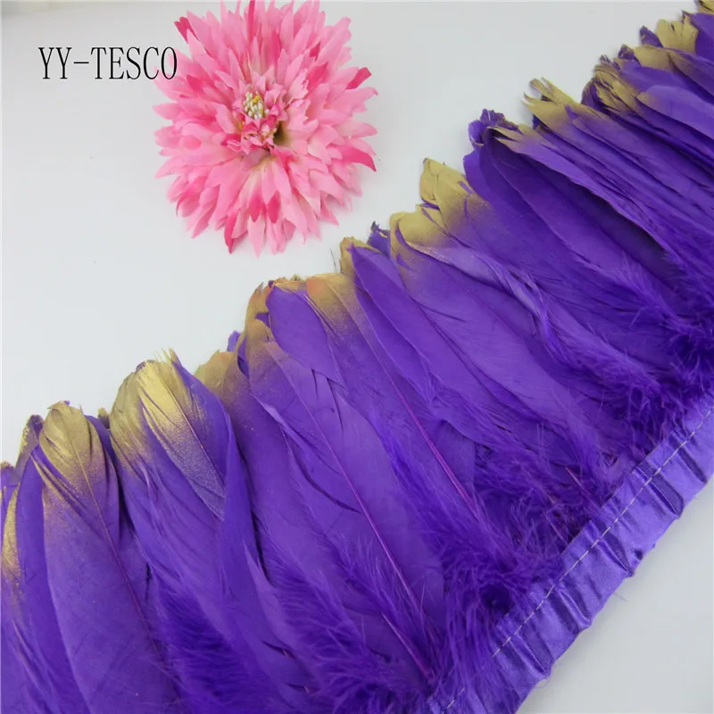 Fashion Gold Tips Goose feather trims 2 10yards purple Dyed geese ...