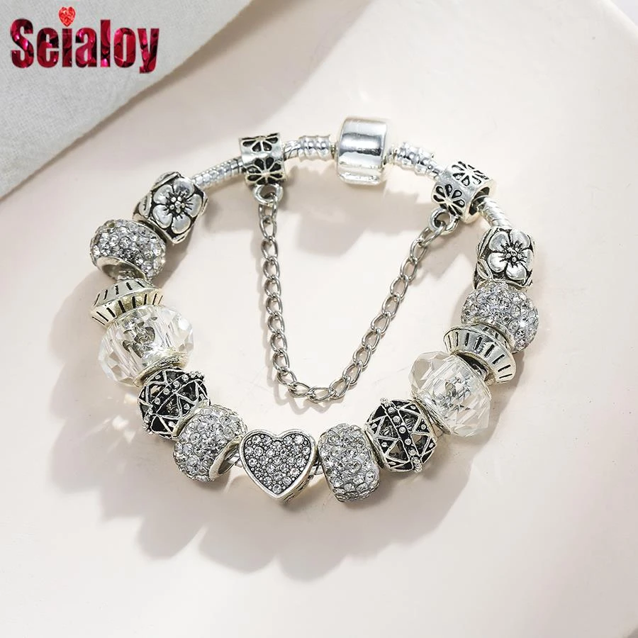 Seialoy Heart Charm Bracelets For Women Men Original Streamer Crystal ...