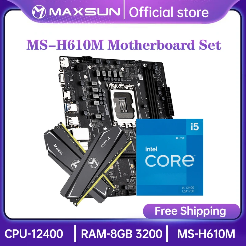 MAXSUN Motherboard Set Challenger H610M Intel i5 12400 LGA1700 [New but without cooler] RAM DDR4 ...