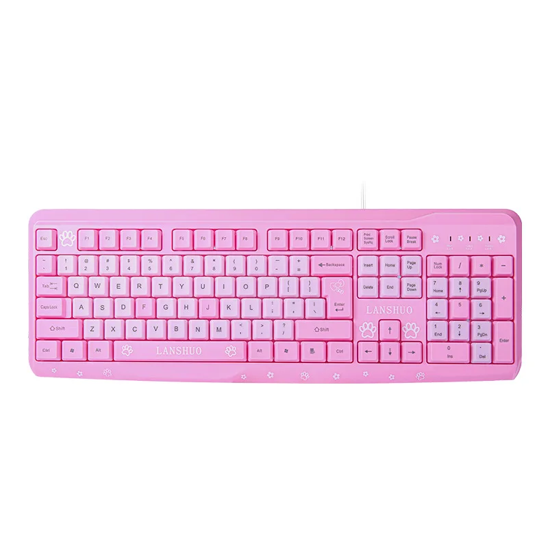 Teclado-con-cable-rosa-para-juegos-bonito-teclado-USB-de-dibujos ...