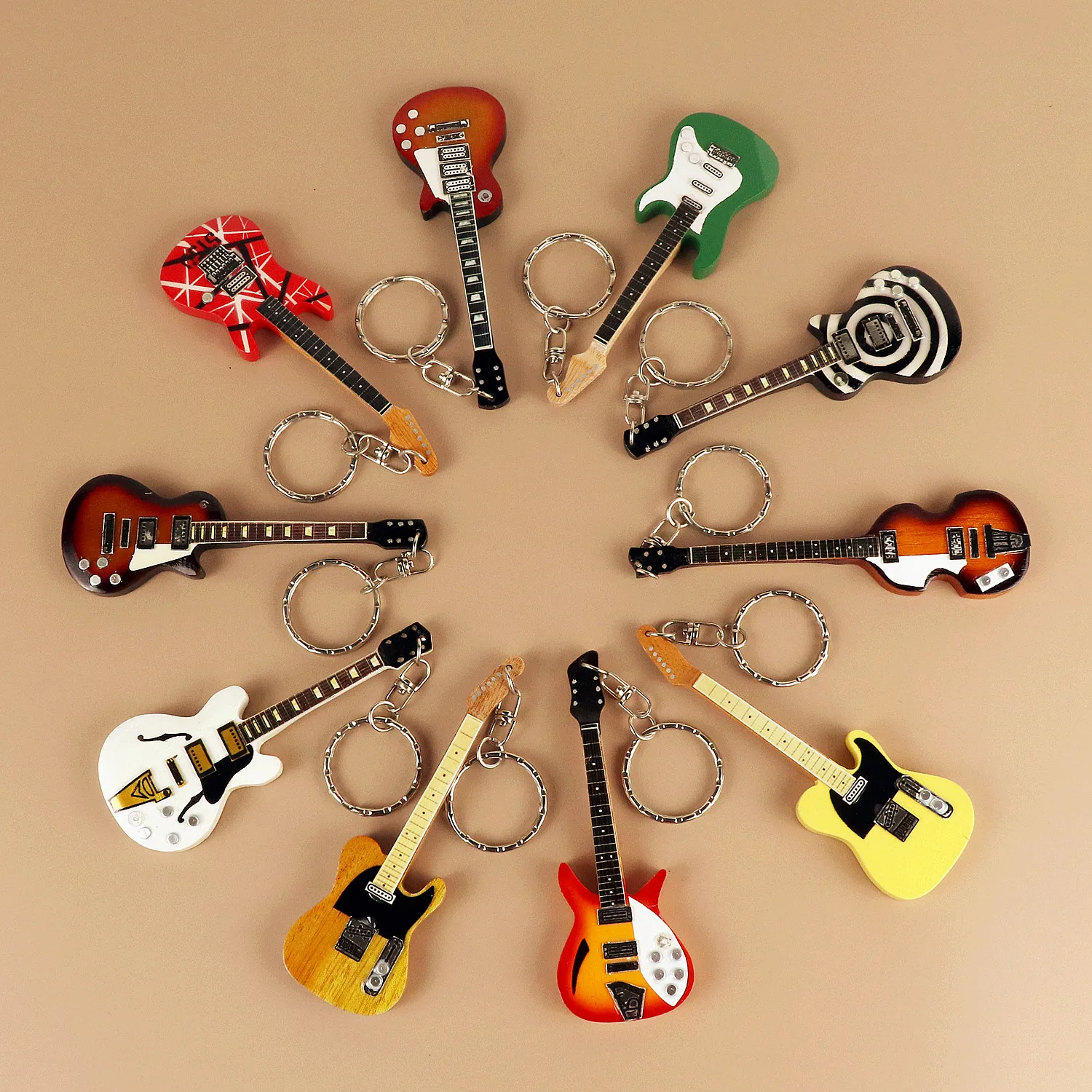 Wooden-Electric-Guitar-Keychain-Electric-Bass-Key-Ring-Keyholder ...